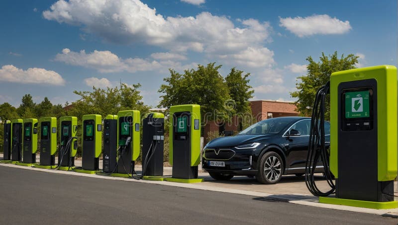 Electric Car Plug in Charging Station. Environmental and Eco Friendly ...