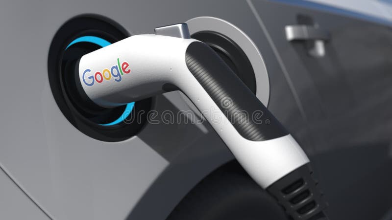 Electric Car Plug with GOOGLE Logo on it. Editorial Conceptual 3d ...