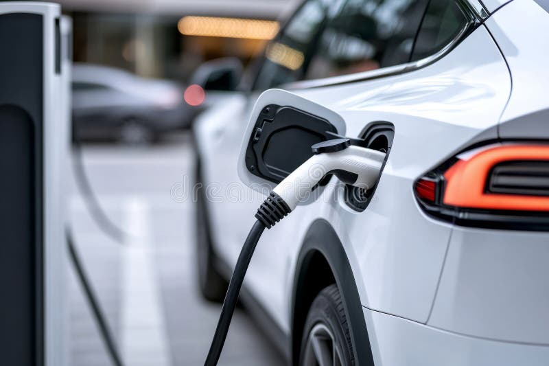 Electric Car Plugged into a Charging Station. Clean Energy Concept ...