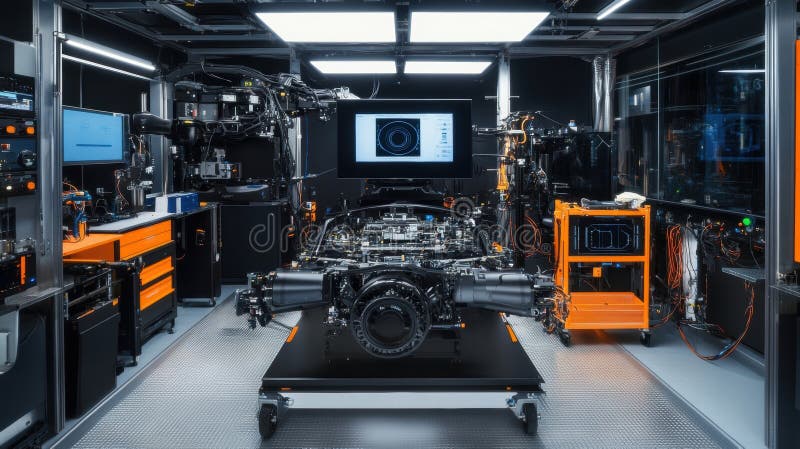 Electric Car Powertrain Undergoing Testing in Modern Laboratory Stock ...
