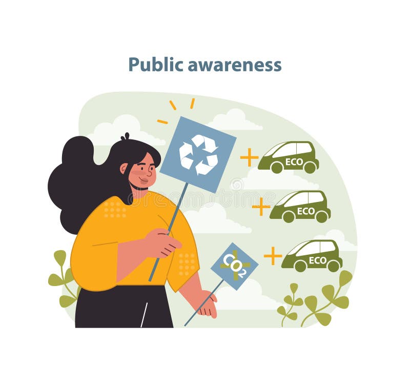 Electric Car Public Awareness Campaign Illustration. Stock Vector ...