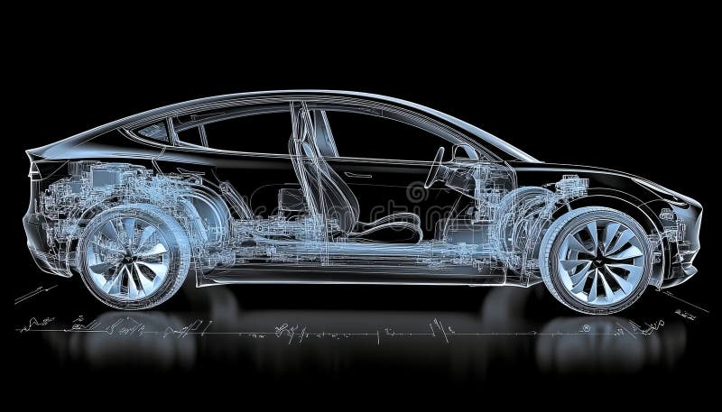 Electric Car X-ray View Highlighting Engineering and Battery Design ...