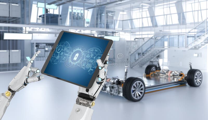 Electric Car Research and Development with Robot Study Battery Cells ...
