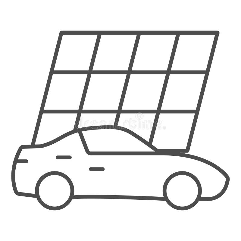 Electric Car with Solar Panel Thin Line Icon, Solar Energy Concept ...