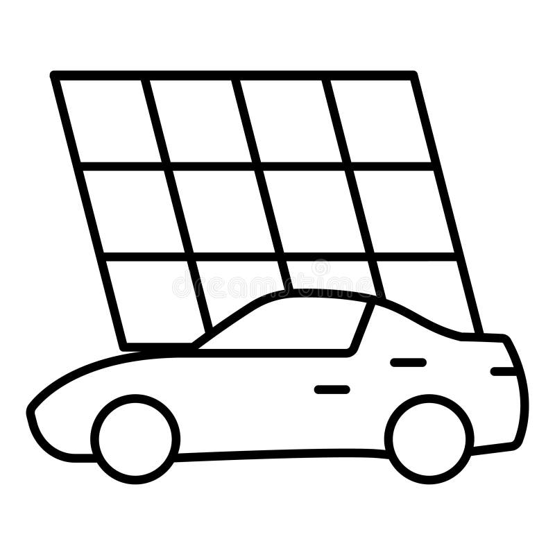 Electric Car with Solar Panel Thin Line Icon, Solar Energy Concept ...