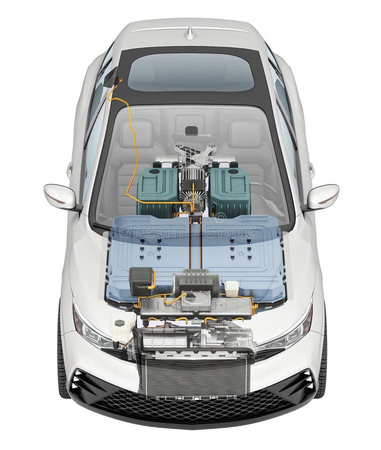Electric Generic Car Technical Cutaway EV System. (Body Generative a.I ...