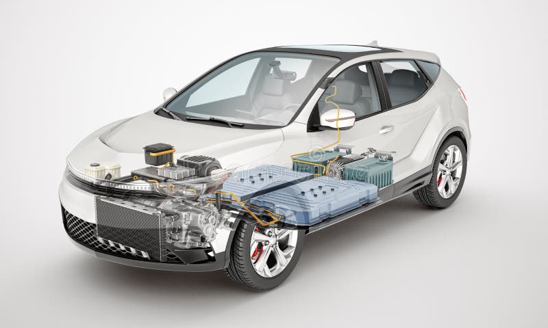 Electric Car Technical Cutaway 3d Rendering Stock Illustration ...