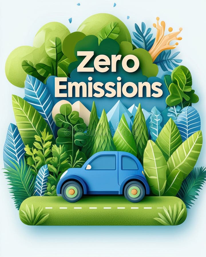 Electric Car in a Vibrant Green Forest with Zero Emissions Visible in ...