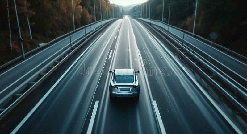 Electric Car Zooms at High Speed on Bustling Highway Stock Illustration ...