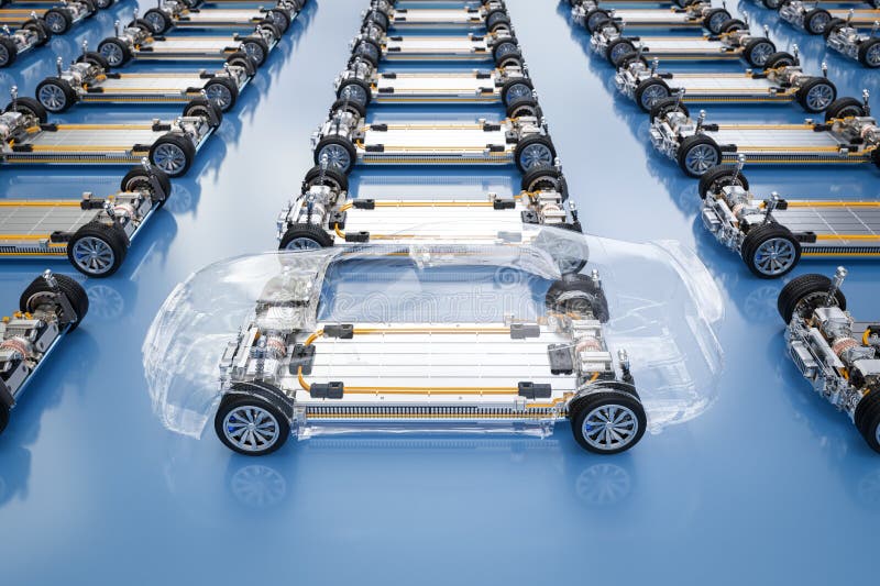 Electric Cars Assembly Line with Pack of Battery Cells Module on ...