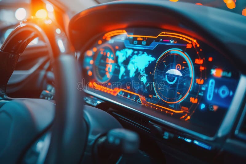 Futuristic Electric Car Dashboard Displaying Holographic Navigation and ...