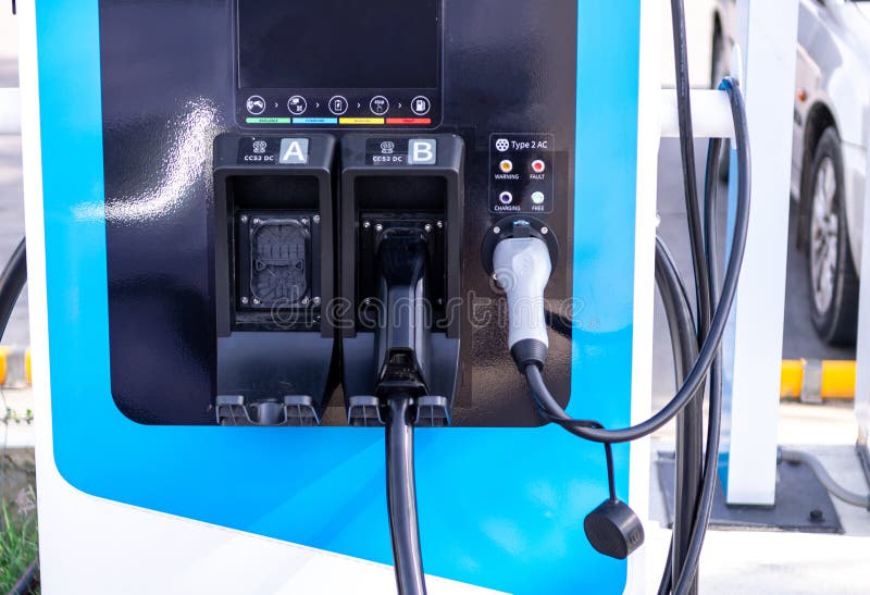 Electric Cars Parked for Charging at Power Stations Stock Image - Image ...