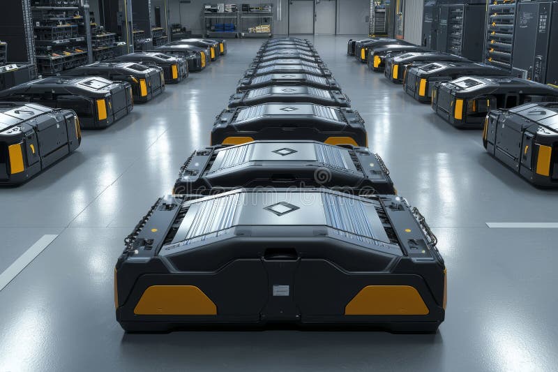 Electric Cars Stacked on a Platform with Battery Modules Stock Photo ...
