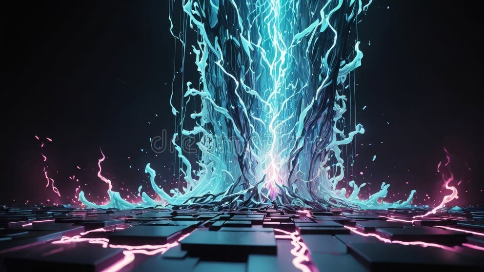 Electric Cascade on Digital Surface, Showcasing Dynamic Energy and Flow ...