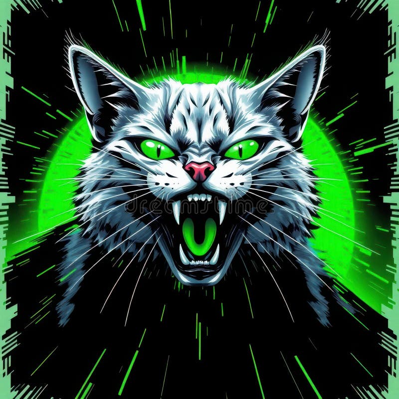 Electric Cat Head with Green Fire Stock Illustration - Illustration of ...