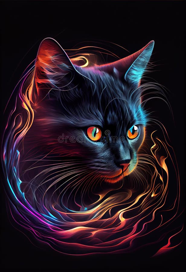 Electric Cat Magical Print. AI Render. Stock Illustration ...