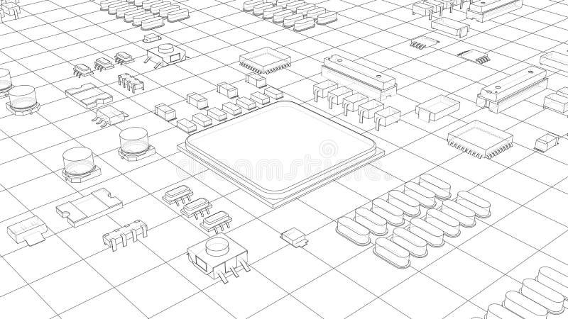 Electric Circuit Board, Various Chips Stock Illustration - Illustration ...