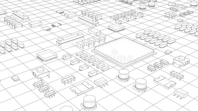 Electric Circuit Board, Various Chips Stock Illustration - Illustration ...