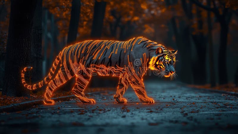 Electric Circuit Tiger with Orange Stripes in a Vibrant Forest Setting ...