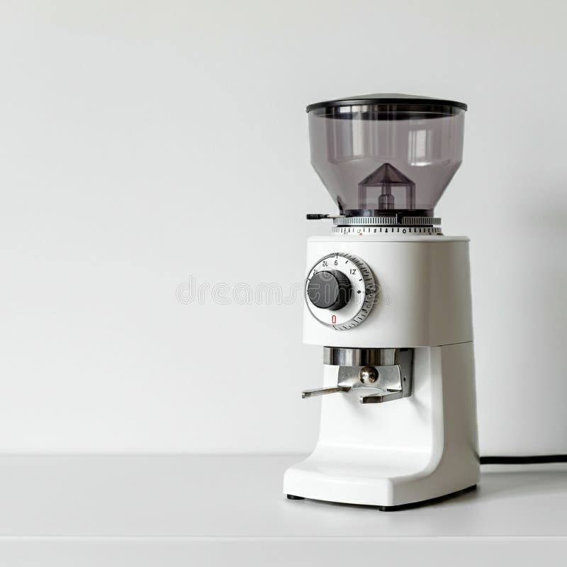 Electric Coffee Grinder with a Modern Design Features a White Base and ...