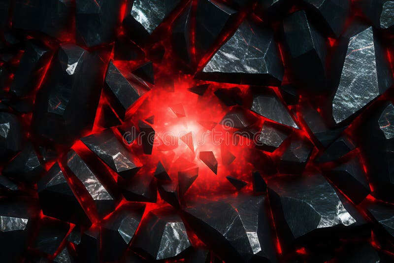Abstract Neon Red Glow Exploding through Black Rock Stock Illustration ...