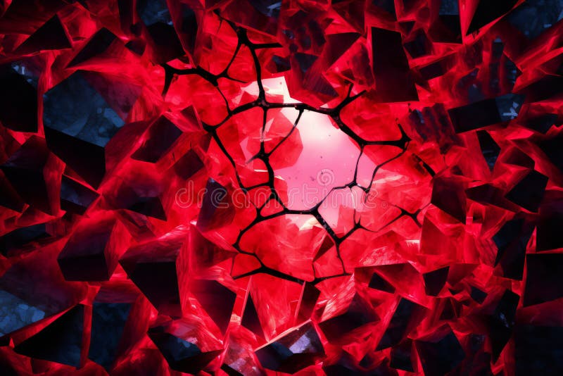 Abstract Red Glow Exploding through Fragmented Black Rock Stock ...