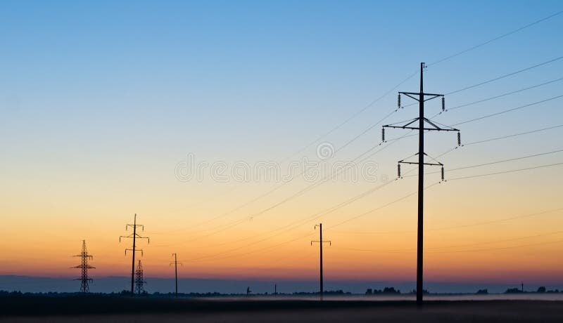 Electric Columns Against a Decline Stock Image - Image of bright ...
