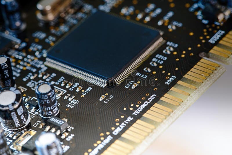 Electric Component in PC Device, Contain Microchip, Black Capacitor and ...
