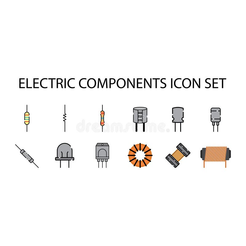 Electric Components Icon Set Vector Stock Vector - Illustration of ...