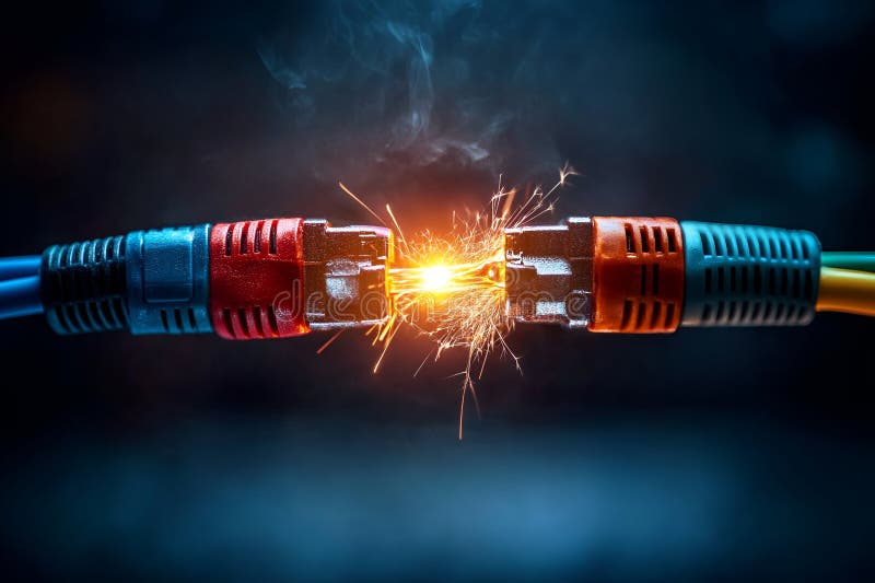 Electric Connection Sparks between Colorful Power Cables in Motion ...
