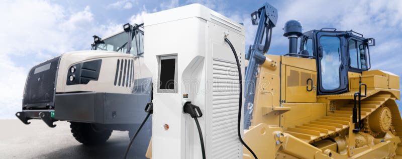 Electric Construction Machines with Charging Station. Stock Photo ...