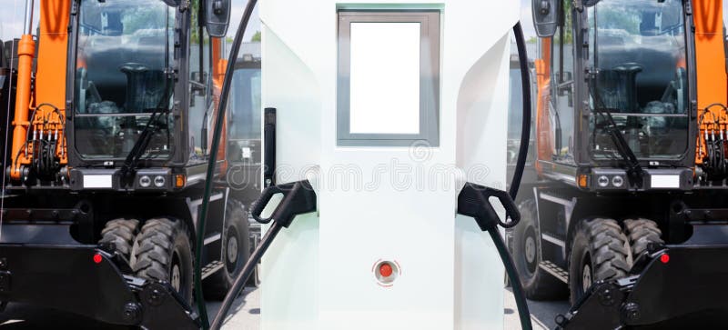 Electric Construction Machines with Charging Station. Concept Stock ...