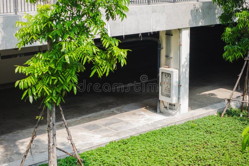 Electric Control Panel at Cement Pillar of Builidng Stock Image - Image ...