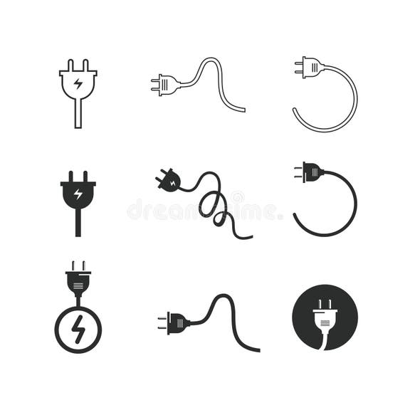 Electric Cord Black Icon Set Vector Stock Vector - Illustration of ...