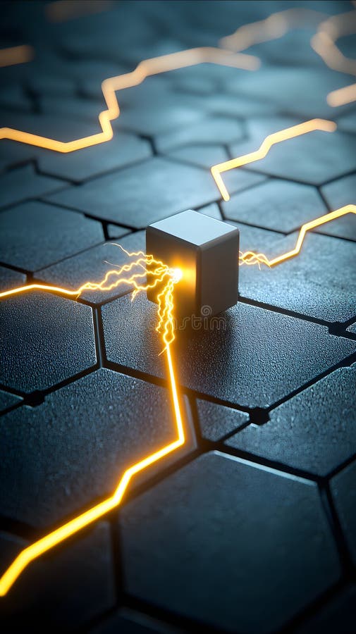 Electric Cube on a Hexagonal Floor Stock Illustration - Illustration of ...