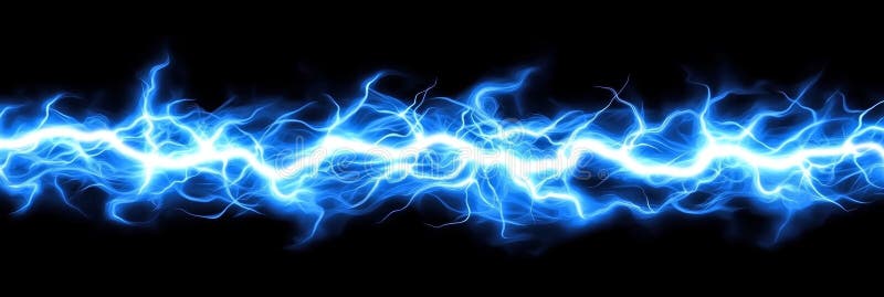 Electric Current, Blue Lightning Bolt on Black Background, Plasma ...
