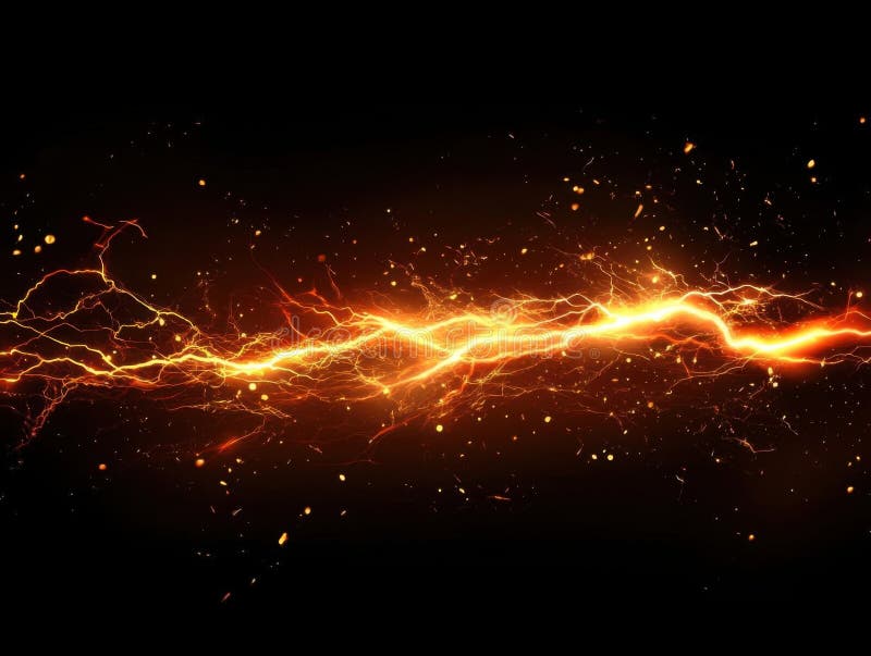 Electric Current Flows Across Dark Background with Sparks and Energy ...