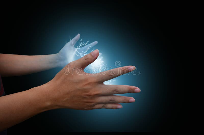 Electric Current Power from Two Hands Stock Image - Image of ...