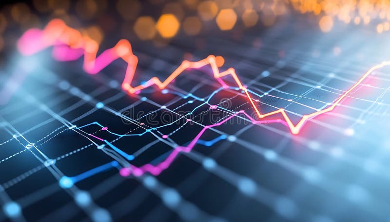 Electric 3D Trendline Chart with Bright Hues on White Stock ...