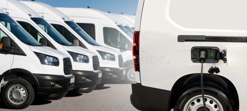 Electric Delivery Van with Connected Charging Cable. Stock Image ...