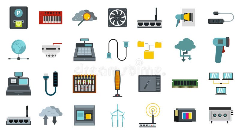 Electric Device Icon Set, Flat Style Stock Vector - Illustration of ...