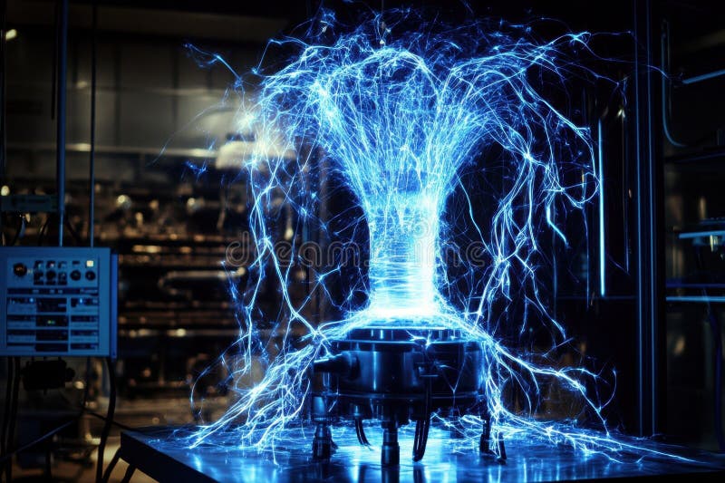 Electric Discharge Creating Vibrant Blue Energy Patterns in a Lab ...