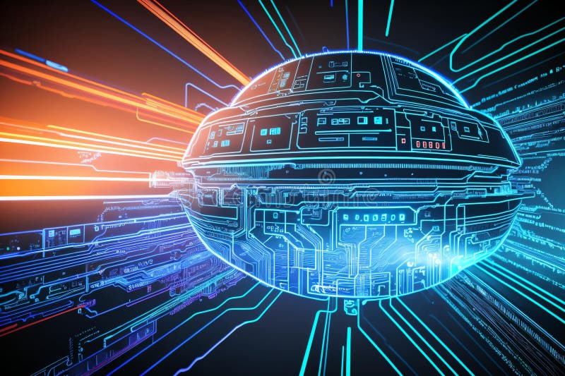 Electric Dreamscape Digital Blue Cloud with Circuit Board.AI Generated ...