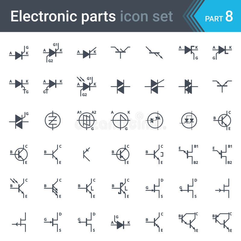 Electric and Electronic Circuit Diagram Symbols Set of Thyristors ...