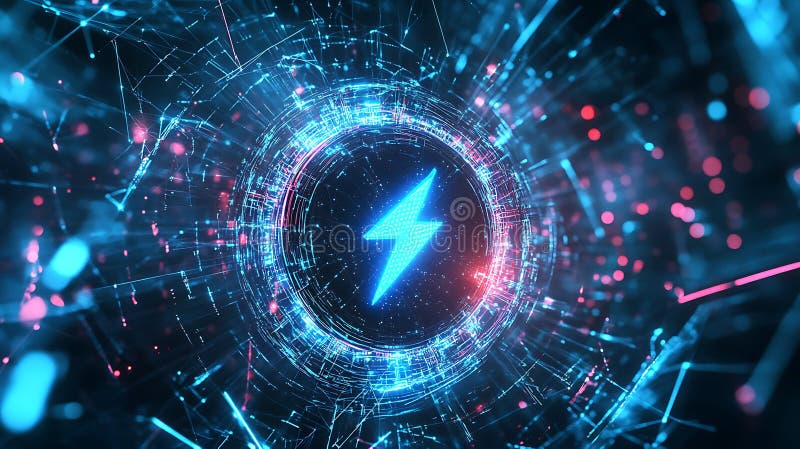 Electric Energy Bolt in a High-Tech Digital Network Stock Illustration ...