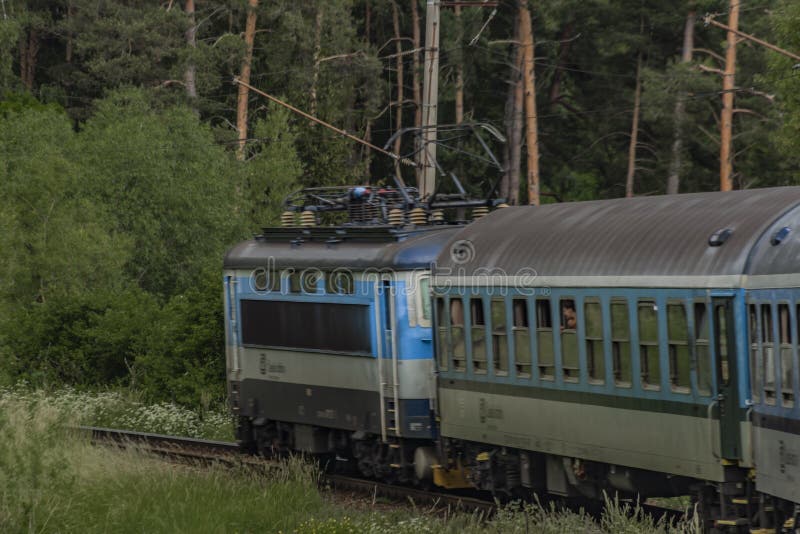 Electric Engine and Blue Coach from Window Stock Image - Image of road ...