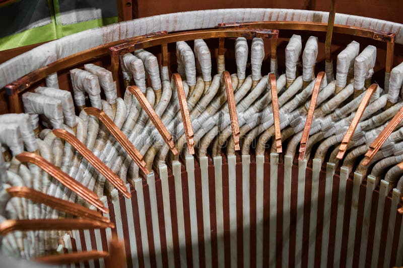 Electric Engine Stator with Copper Bus Bars and Fabric Stock Photo ...