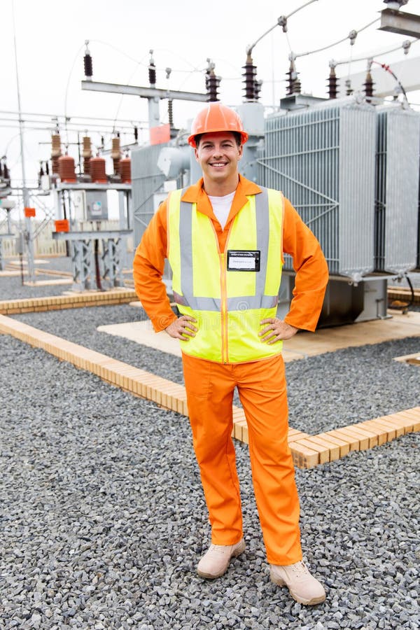 Electric Engineer Standing Substation Stock Image - Image of protection ...