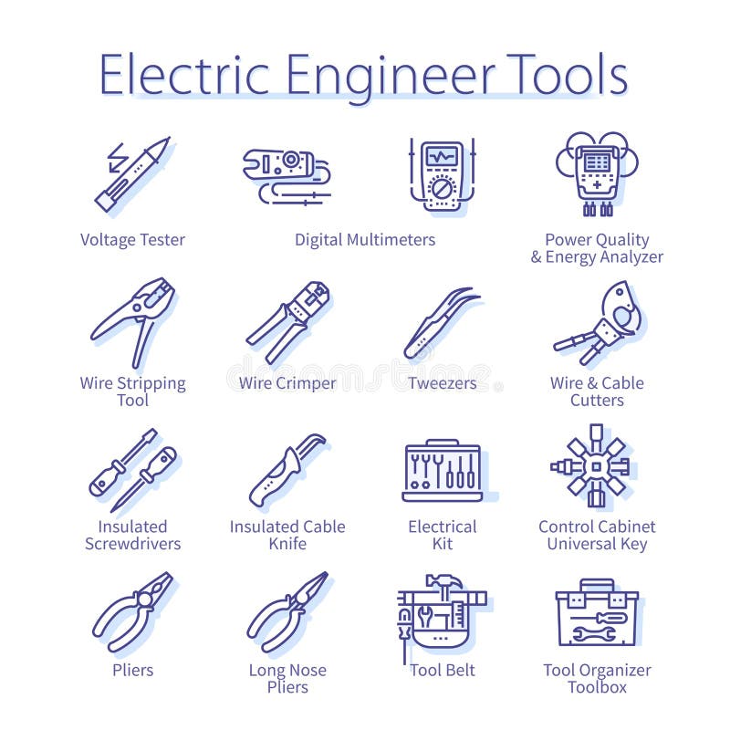 Electric Engineer Tools Pack. Wire, Cable, Pliers Stock Vector ...