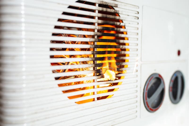 Electric Fan Heater Exploding with Sparks and Flames, Burning Plastic ...